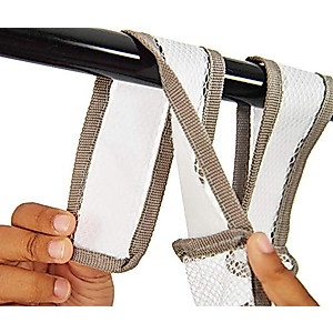 Home-X Hanging Mesh Organizer with Six Pockets, Shower Caddy with Hook and Loop Hanger for Shower Rod, 58" L x 7" W, White/Gray