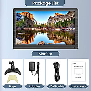 Eyoyo 12 Inch Small HDMI Monitor, Mini Monitor Portable IPS Display, External Monitor for Laptop Security Camera Raspberry pi, 1366x768 HD Monitor, Built-in Speaker…