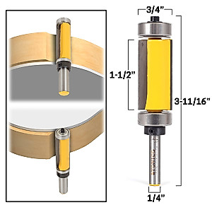 YONICO Pattern Bit Flush Trim Top and Bottom Bearing Router Bits 1-1/2-Inch Cutting Length 1/4-Inch Shank 14985q