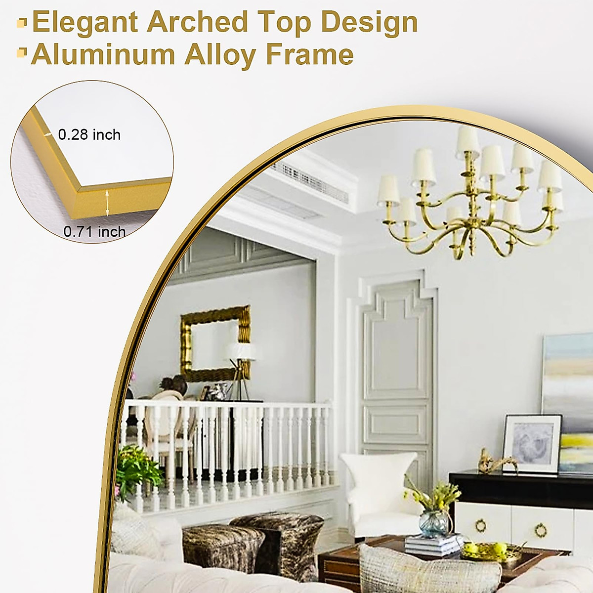 HARRITPURE 58"x18" Arched Full Length Mirror Free Standing Leaning Mirror Hanging Mounted Mirror Aluminum Frame Modern Simple Home Decor for Living Room Bedroom Cloakroom, Gold