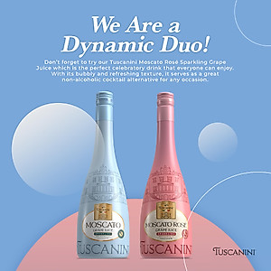 Tuscanini Sparkling Moscato Grape Juice, 25.3oz (2 Pack) | Non Alcoholic Italian Moscato | Elegant Champagne Bottle | Imported from Italy | Great for Cocktails | Kosher