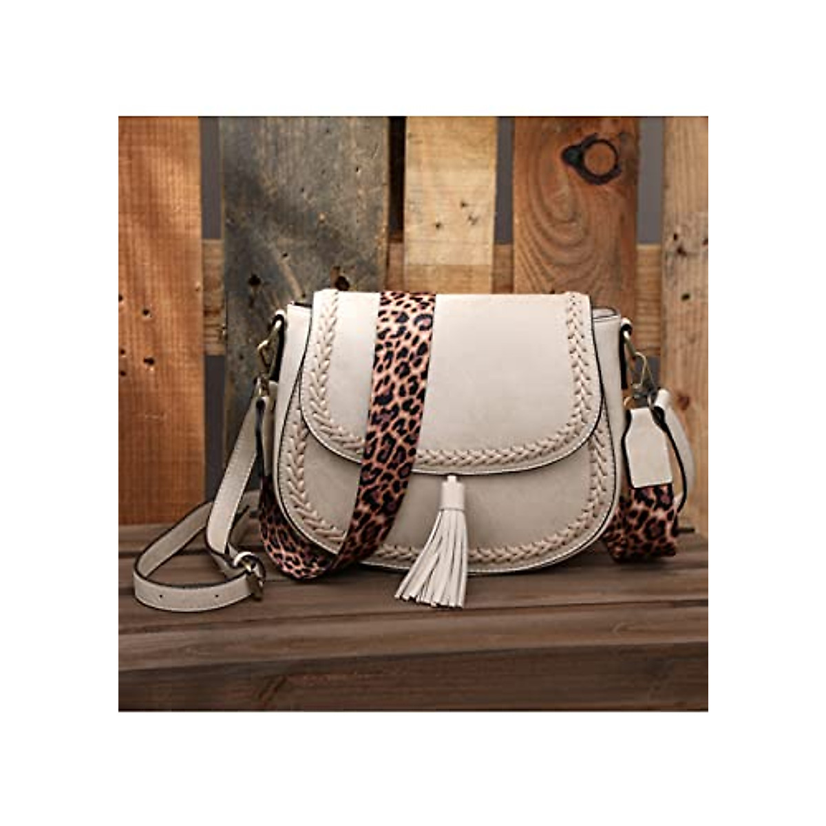 YAQUNICER Women Retro Crossbody Handbag Saddle Tassel Satchel Purses Shoulder Bag-Off White