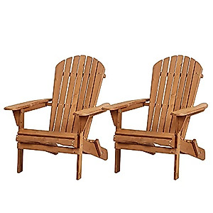 FDW Lawn Outdoor Wood Chairs Save Space and Movable and Weather Resistant, 2 Pieces, Natural