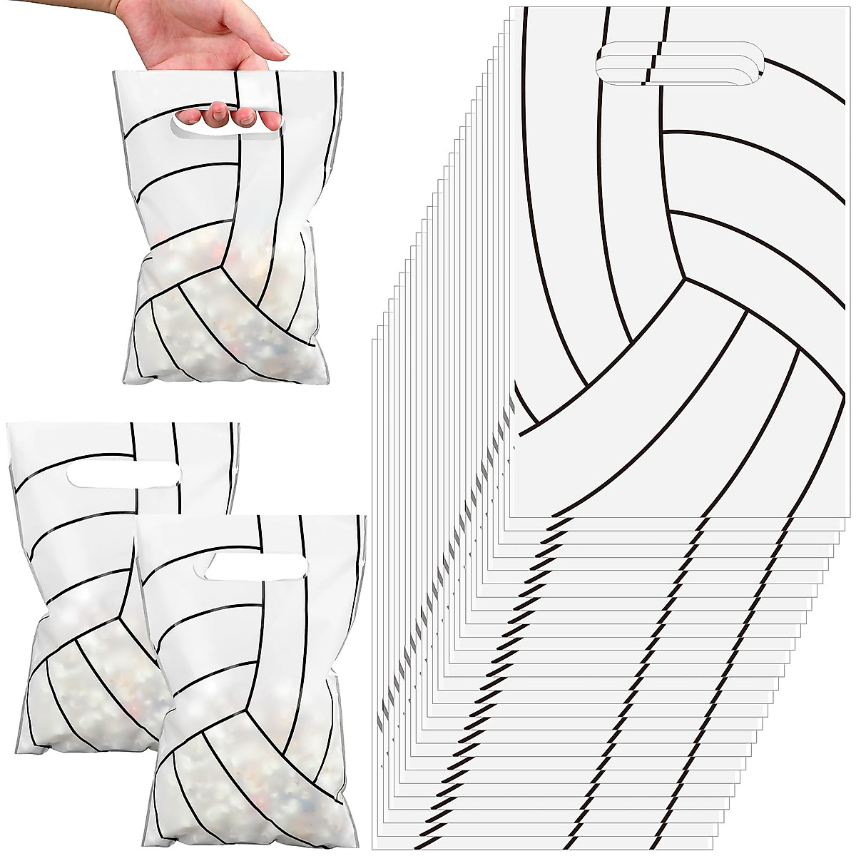 Yeaqee 50 Pieces Volleyball Gift Bags with Handle Volleyball Treat Bags Volleyball Cellophane Bags Candy Volleyball Party Favors for Team Birthday Decoration Gift Sport Volleyball Themed Party Supply