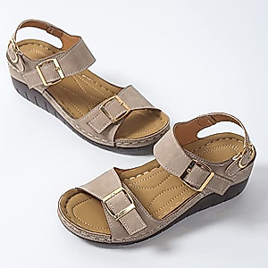 Sandals for Women Wide Width,Summer Comfy Platforms Sandals Shoes Beach Travel Shoe Casual Beach Sandals (Grey, 7)