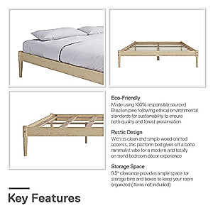 DHP Lorriana 14" Solid Pine Wood Platform Bed Frame, Queen Size, Natural