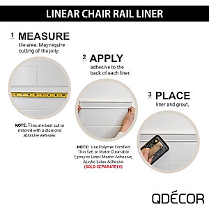 Questech Decor Chair Rail Tile Trim, 2 x 12 Inch Tile Edge Trim Cap, Decorative Shower Tile Liner, Kitchen Tile Border Backsplash Trim, Gray Polished, 6 Pack