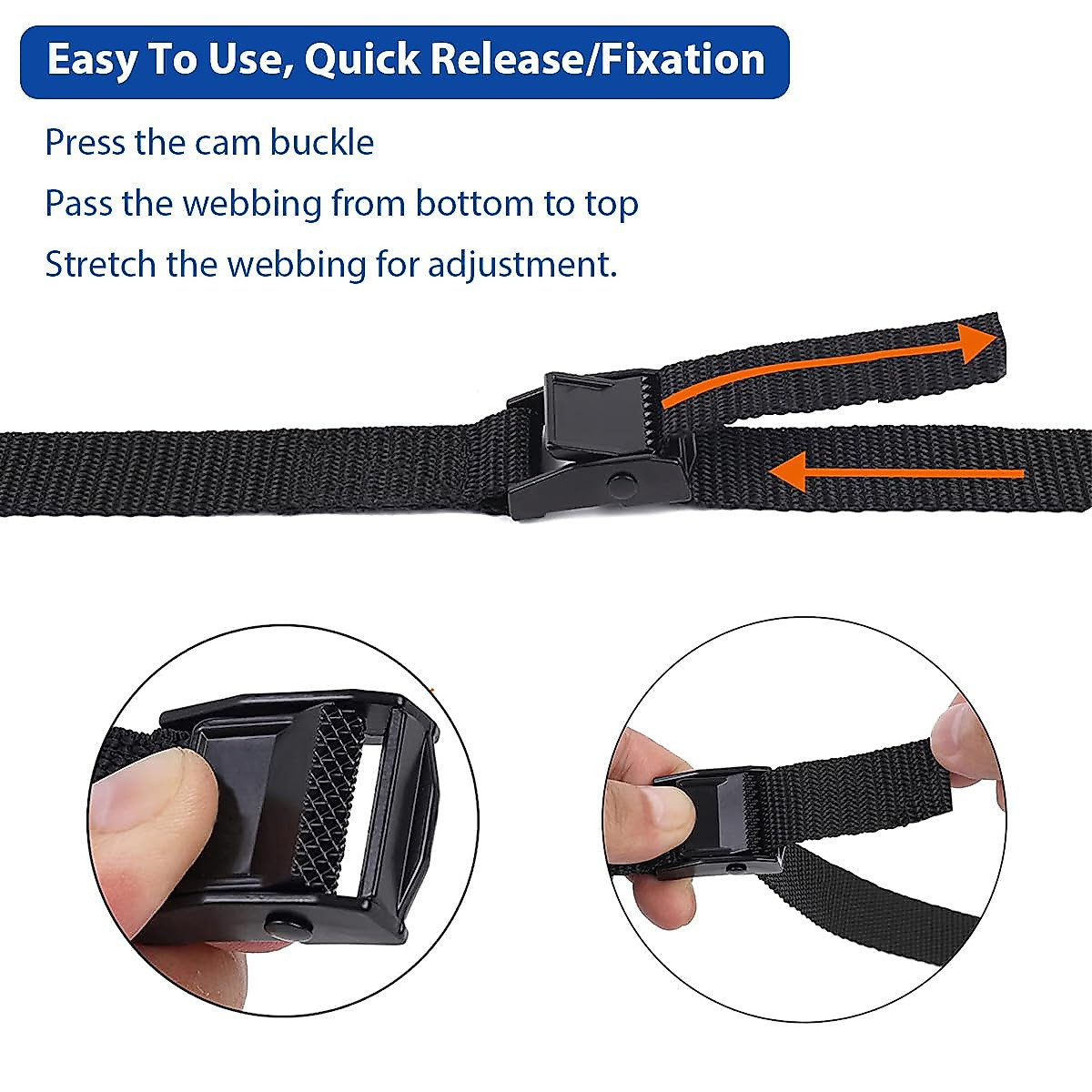 Senzkon Lashing Strap Tie Down Straps 4 Pack 118'' x 0.98'' Load Capacity 350lbs, Quick-Adjust Heavy Duty Tensioning Belts for Securing Goods or Luggage on Trucks,Kayaks,Motorbikes (118''- 4Pack)