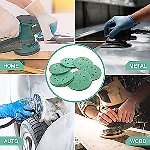 LotFancy 5 Inch 8 Hole Sanding Discs - 60PCS 400 600 800 1000 1500 2000 Grit Wet Dry Sandpaper Fine Grit Assortment, Green Film Backed, Hook and Loop Random Orbital Sander Sand Paper