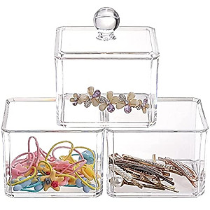 Tecbeauty 3pcs Stackable Bathroom Canisters Hair Ties Accessory Storage Cotton Ball Rounds Pads Organizers Holder, Clear