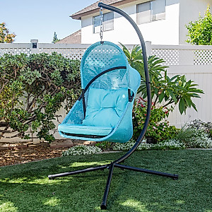 Barton Hanging Chair Egg Chair with Canopy and Cushion for Indoor/Outdoor Basket Lounge Collapsible Egg Chair Seat, Aqua