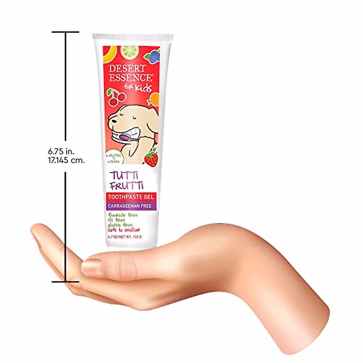 Desert Essence, Tutti Frutti Toothpaste Kids Gel, 4.7 oz. - Safe to Swallow, Fluoride Free, SLS Free, Gluten-Free, Vegan, Plant Powered Formula, Great Tasting, Removes Plaque and Buildup