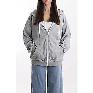 TOMLALEL Women's Active Zip Up Hoodie, Oversized Loose Casual Jacket, Comfortable Long Sleeve with Pockets Zipper Drawstring (Medium, Oversized_Grey)