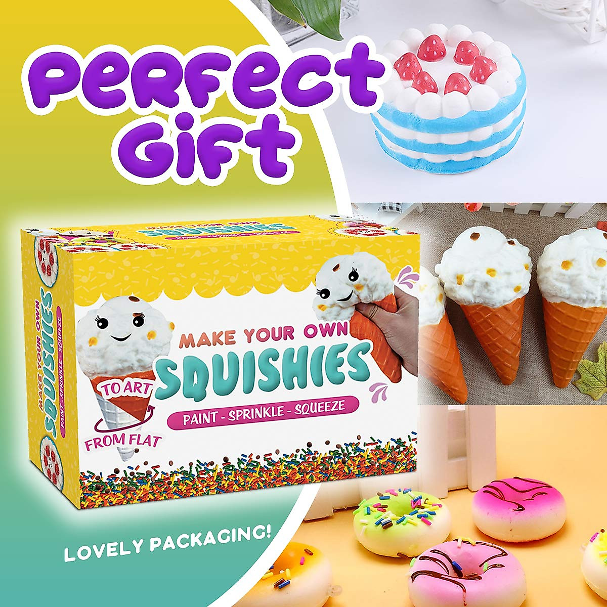 Insnug Paint Your Own Squishies Kit - Sensory Toys Squishy Painting Kit Stress Relief Squishies for Girl Kids Age 4 6 8 10 Slow Rising Squeeze Autism Toys Unicorn Gift Ice Cream Cake Milk Shake Donut
