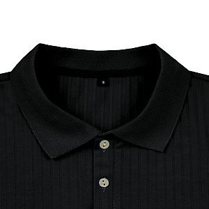 LOGEEYAR Mens Muscle Polo Shirts Short Sleeve Slim Fit Shirts Casual Ribbed Stylish Tees Black