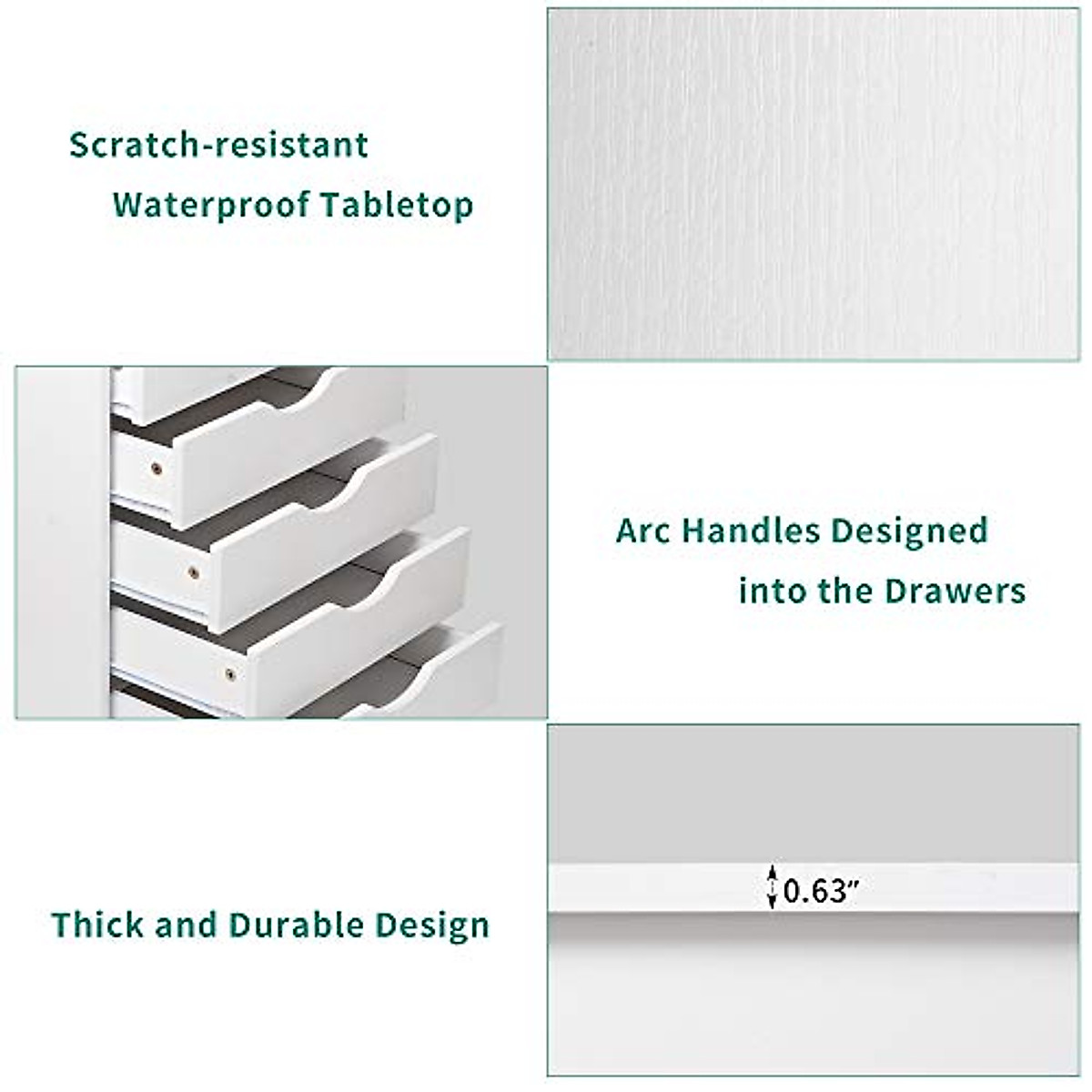 YITAHOME 5 Drawer Chest, Mobile File Cabinet with Wheels, Home Office Storage Dresser Cabinet, White