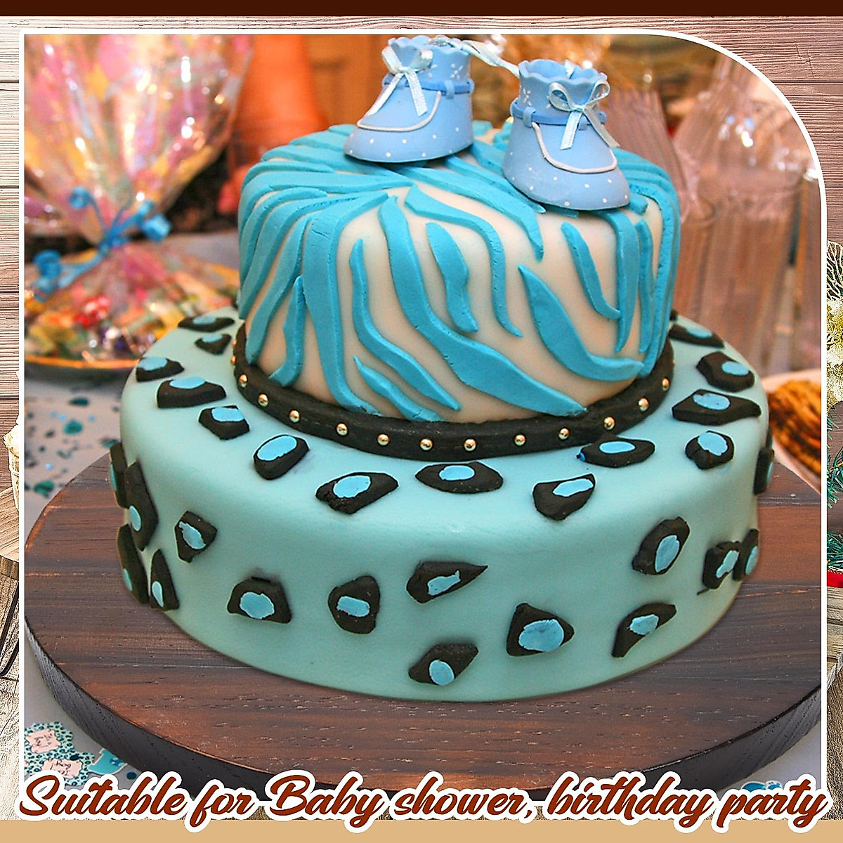 Mifoci 4 Pcs 8"/10''/12'' Wood Cake Stand Rustic Wooden Cake Stand Holder Tray Rustic Wedding Cake Pedestal Stand Cupcake Tray with Metal Leg for Christmas Wedding Birthday Baby Shower