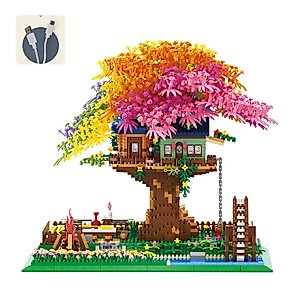 Kadablk Rainbow Flowers Building Block with Light,Sakura Cherry Blossom Bonsai Tree House Construction Set,4451 PCS Mirco Blocks Architecture for Adults and Teens