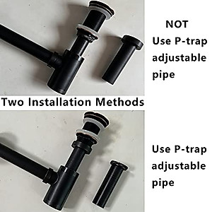 HANEBATH Brass Round Bottle P-Trap 1 1/4, Adjustable Bathroom Basin Sink Waste Trap Drain Kit, Matte Black