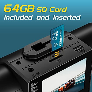 iiwey Dash Cam Front Rear and Inside 1080P Three Channels with IR Night Vision Car Camera SD Card Included Dashboard Camera Dashcam for Cars HDR Motion Detection and G-Sensor for Car, Taxi, Uber