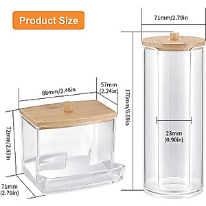 AIMIXUN 2 PCS Cotton Swab Dispenser, Cotton Pad Holder with Bamboo Lids, Qtip Dispenser Bathroom Qtip Storage Container Bathroom Canisters with Lids Cotton Round Dispenser for Floss Hair Ties Jewelry