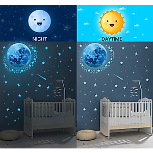 Glow in The Dark Stars for Ceiling - Glow in Moon and Stars Wall Decals for Bedroom,Starry Wall Decor for Baby Nursery Girls Boys Room