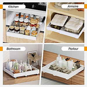 2 Pack Expandable Pull Out Cabinet Organizer Adhesive, Peel And Stick Slide Out Drawers for Kitchen Cabinets,Cabinet Pull Out Shelves For Kitchen Pantry Organization Adjustable Width 12.6"-21"