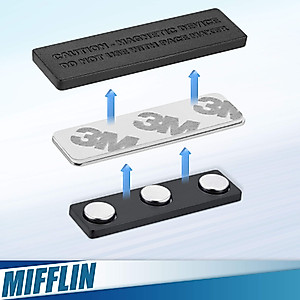 Mifflin-USA Name Tag Magnets (100 Magnets, 1.75 x 0.5 inches), Name Tag Magnet Backs w/ 3 Extra-Strong Neodymium Magnets for ID Badge Holders