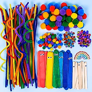 Horizon Group USA Rainbow Arts & Crafts Supplies, 400+ Piece Kit with Fuzzy Sticks, Poms, Sequins, Gems, & Wiggly Eyes, All-in-One Craft Box, Arts & Crafts for Kids, DIY Craft Supplies, Kids Art Set