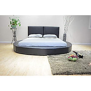 Greatime King Round Bed Frame, Modern Upholstered Platform Bed with Headboard, Strong Wood Slats Support, No Need Box Spring, Easy Assembly (King Size Black Bed)