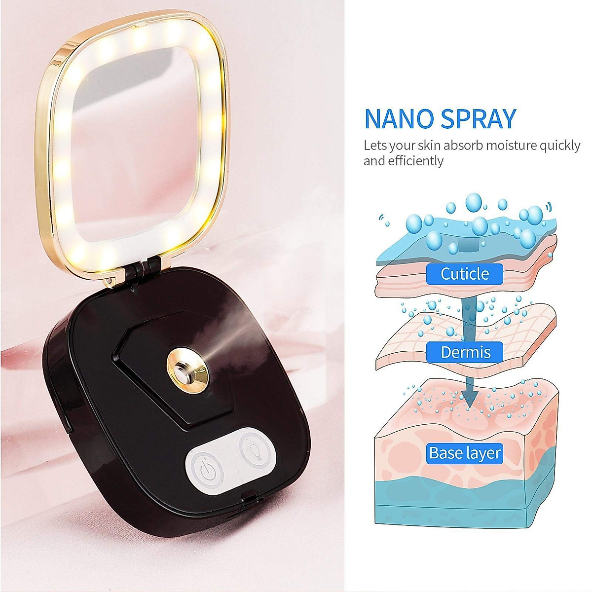 Illuminated Makeup Mirror 3 Mode Led Makeup Mirror Nano Moisturizing Facial Humidification Spray
