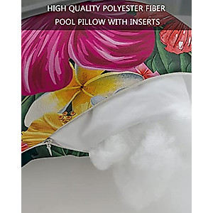 Recliner Head Pillow Ledge Loungers Chair Pillows with Insert Flower, Hibiscus Plumeria Rubra Lumbar Pillow with Adjustable Strap Outdoor Waterproof Patio Pillows for Beach Pool Chair, 2 PCS