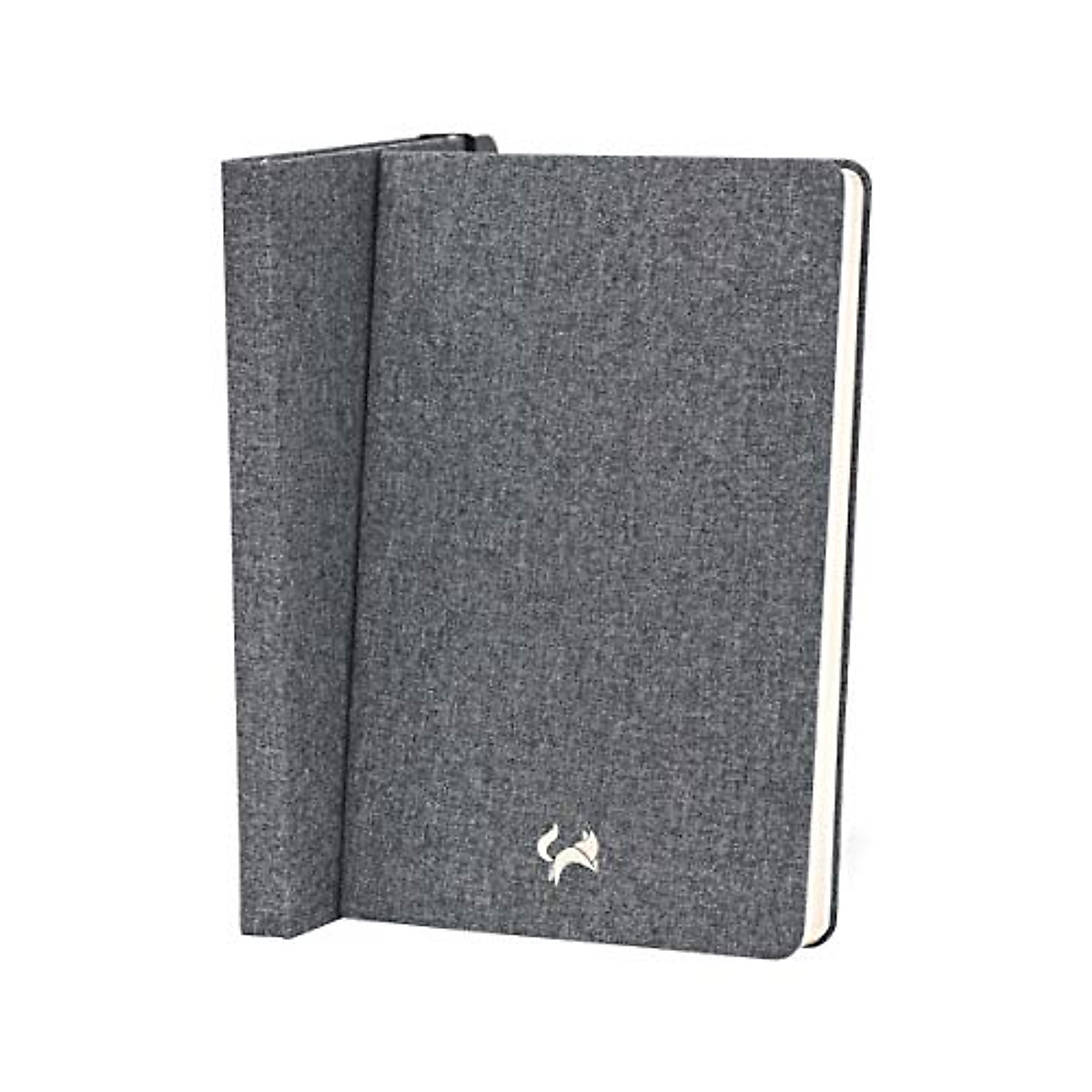 Jumping Fox Design Linen Fabric Premium A5 Dot Grid Hardcover Notebook Journal, Medium 5.6 x 8.4 inches, 120gsm Thick Paper, Numbered Pages, Inner Pocket, Tweed Gray
