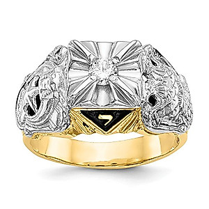 Size 12.5 - Solid 14k Yellow Gold AA Diamond Men's Simulated Masonic Ring (14mm) (1/5ct.)