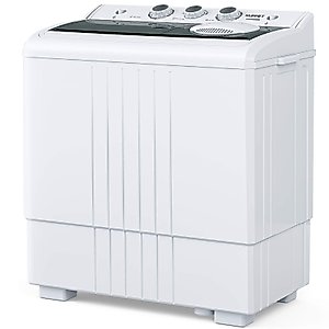 KUPPET Compact Twin Tub Portable Mini Washing Machine 21lbs Capacity, Washer(14.4lbs)&Spiner(6.6lbs)/Built-in Drain Pump/Semi-Automatic, White&Gray