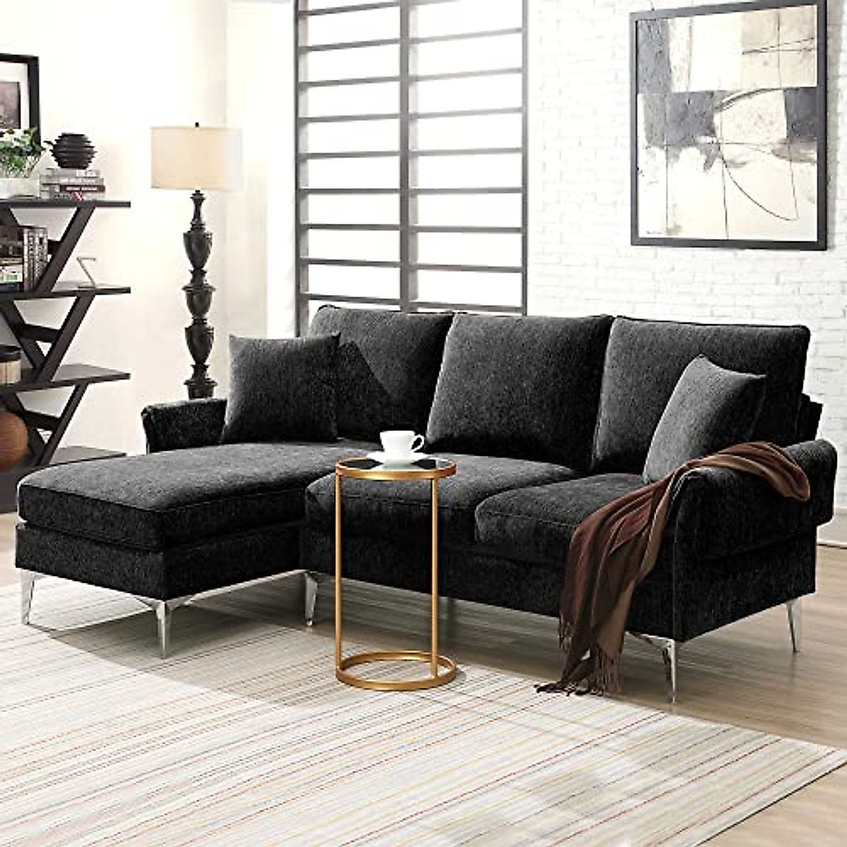 84" Convertible Sectional Sofa, Modern Chenille L-Shaped Sofa Couch with Reversible Chaise Lounge, Fit for Living Room, Apartment(2 Pillows)