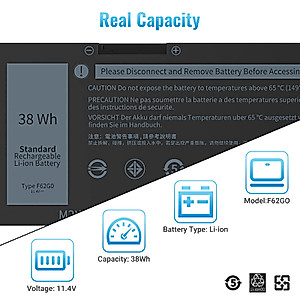 WELLBOB F62G0 Battery for Dell Inspiron 7373 Inspiron 13 7000 Battery 2 in 1 Fit for Inspiron 13 7373 7386 7370 7380 5370 Vostro 13 5370 P83G P87G - [ROJC3 F62G0 39DY5 Battery 38Wh with Warranty]
