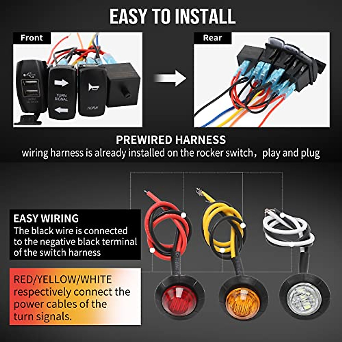 MOTOQUEEN UTV Turn Signal Kit with Horn and USB, Street Legal Turn Signal Kit with Rocker Switch Plug & Play UTV Street Legal Kit for Polaris RZR Ranger SXS Dirt Bike Can-Am Golf Cart Beach Cart
