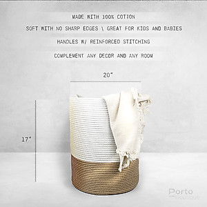 Extra Large Rope Cotton Basket. Woven Laundry Basket for Blankets, Kids or baby. Toy bins for kids organizer. Hampers for bedroom. Nursery Clothes Baskets. Baby laundry basket. Storage bin. (Brown))