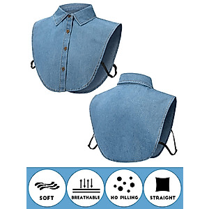 Syhood 4 Pcs Fake Collar Detachable False Dickey Collar Half Shirts Round for Women Outfits(Denim Fabric,Matte Black, Blue, Light Blue, Light Gray)