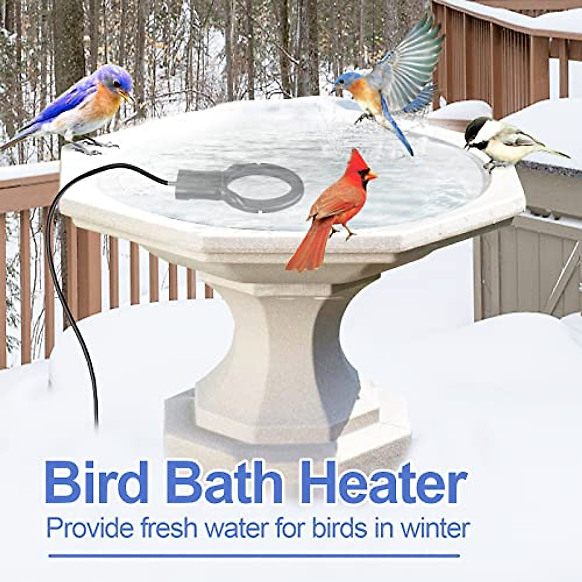 KNEOYR 250W De-icer Submergible Bird Bath Heater Aluminum Cast for Livestock Poultry Horses, Cows, Birds, Wildlife Drinking Indoor Outdoors in Winter with 10 Foot Cord Birdbath Water Heater