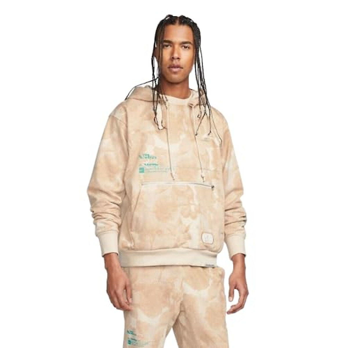 Nike Men's Standard Issue Dri-Fit Midweight Pullover Basketball Hoodie (Large, Pearl White/Flower AOP)