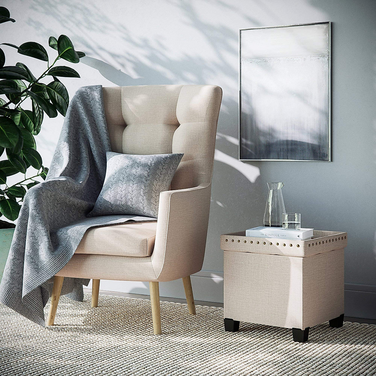 Nathan James 71103 Payton Foldable Storage Ottoman Footrest and Seat Cube, Beige