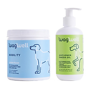 WagWell Mobility Chews & Ahiflower Omega Oil Bundle - Skin, Coat, Hip and Joint Supplement for Dogs
