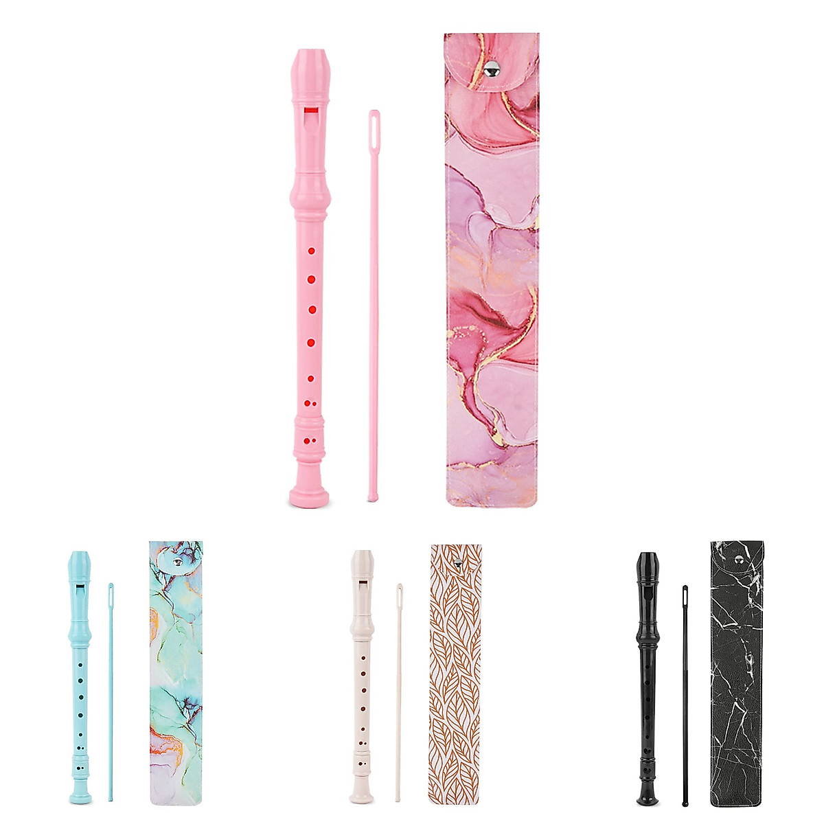 Jasenna Recorder Instrument for Beginner Kids Adults,8-Hole Soprano Descant Recorder Music Flute with with Cleaning Rod & Leather Case For School Student Home Entertainment(2-Pink Splash-ink)