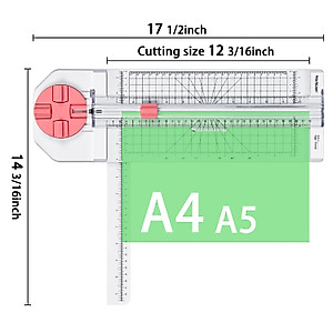 Paper Cutter for Craft：Paper Trimmer, Perforator, Folding, Pinking Cutting on Paper, Vinyl, Cardstock, Photo for Scrapbooking and Cardmaking Plus Sideways Ruler, Pink, Worklion