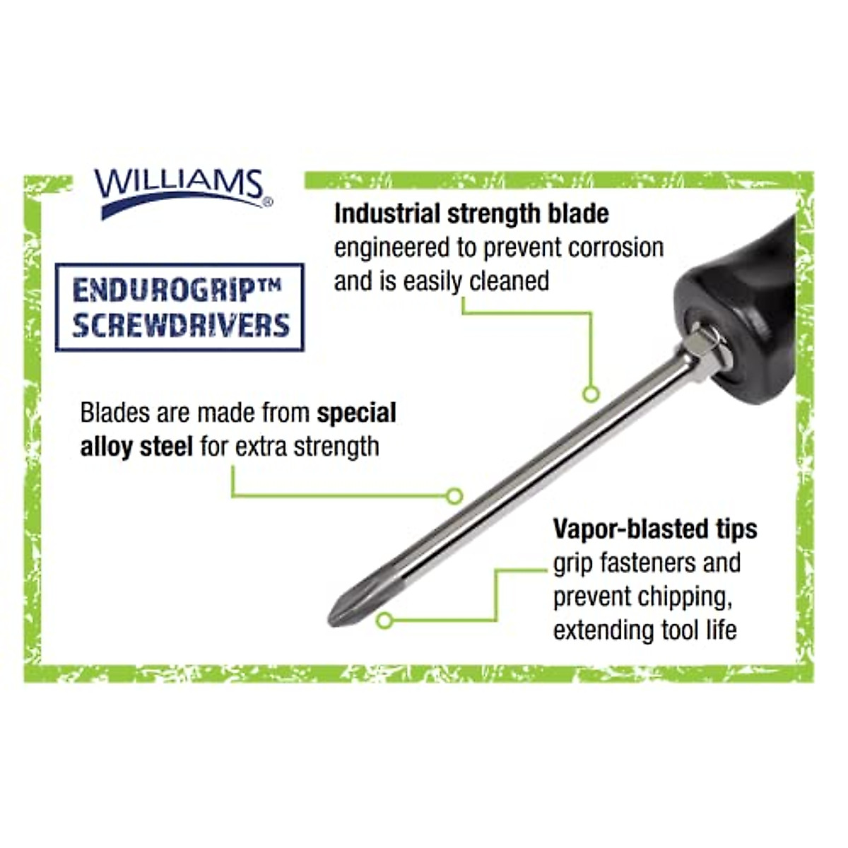 Williams 8-Piece Endurogrip Multi-Size Screwdriver Set, Keystone Slots Hex Bolster & Phillips, Comfort Grip Prevents Slippage, Extra Strength Steel Chrome Blades