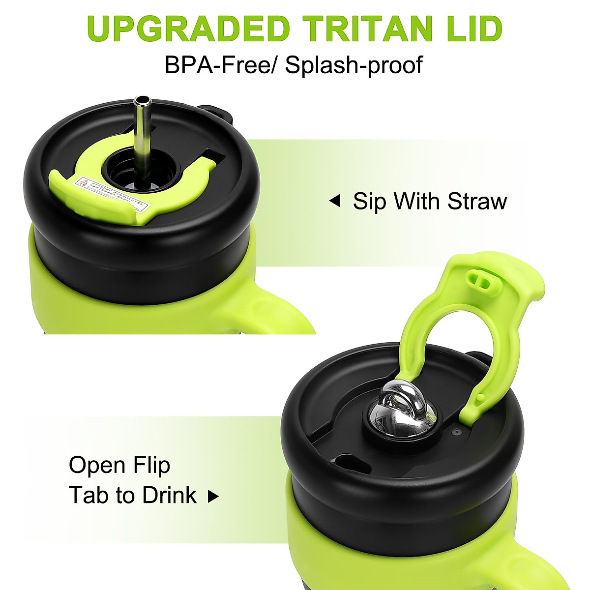 40oz Insulated Tumbler with Lid and Straw, Stainless Steel Thermal Water Bottle Cups with Handle, Leak-proof Travel Coffee Mug for Hot and Cold Beverages (Black)