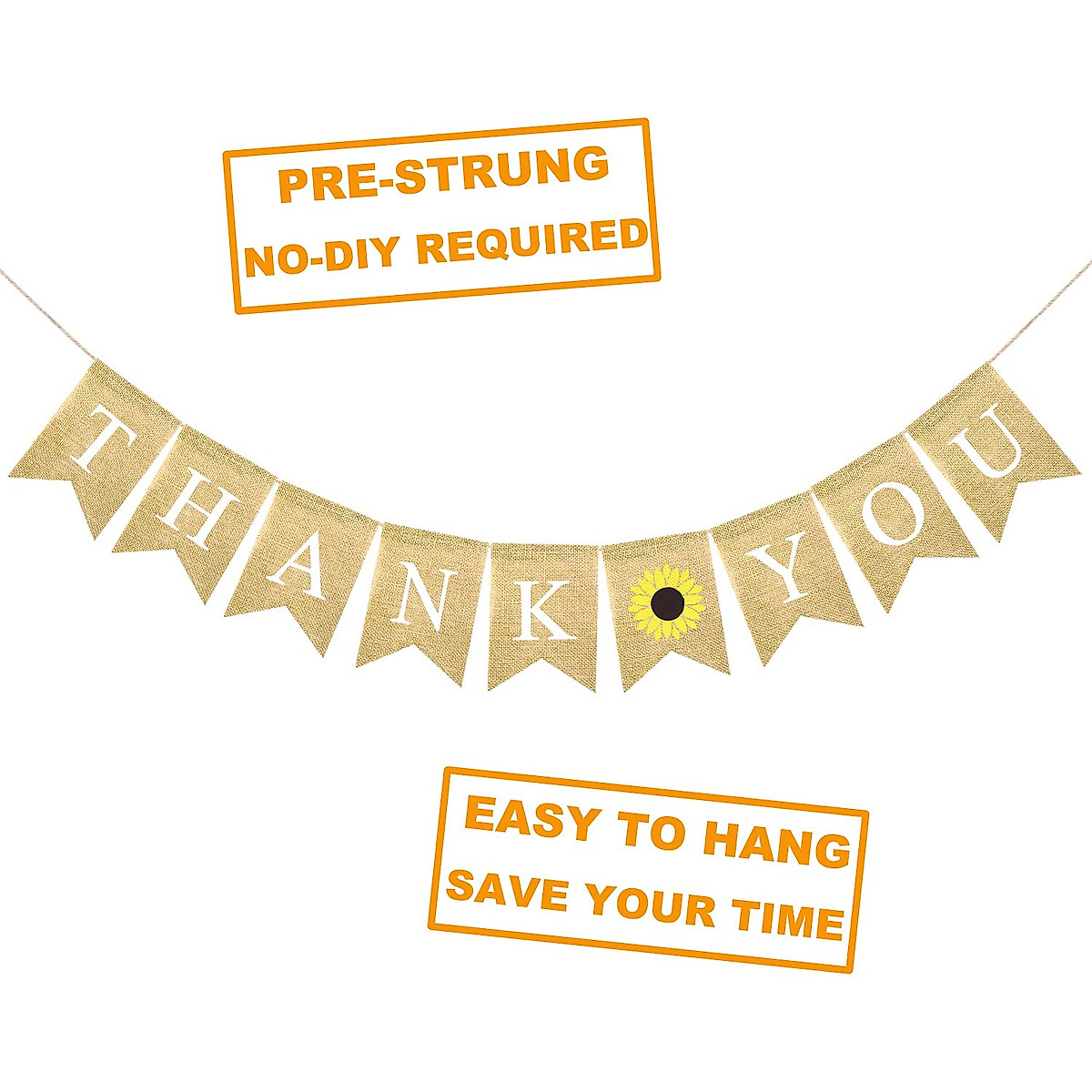FAKTEEN Thank You Burlap Banner with Sunflower for Rustic Wedding Party Baby Shower Bunting Garland Home Decorations Photo Booth Props