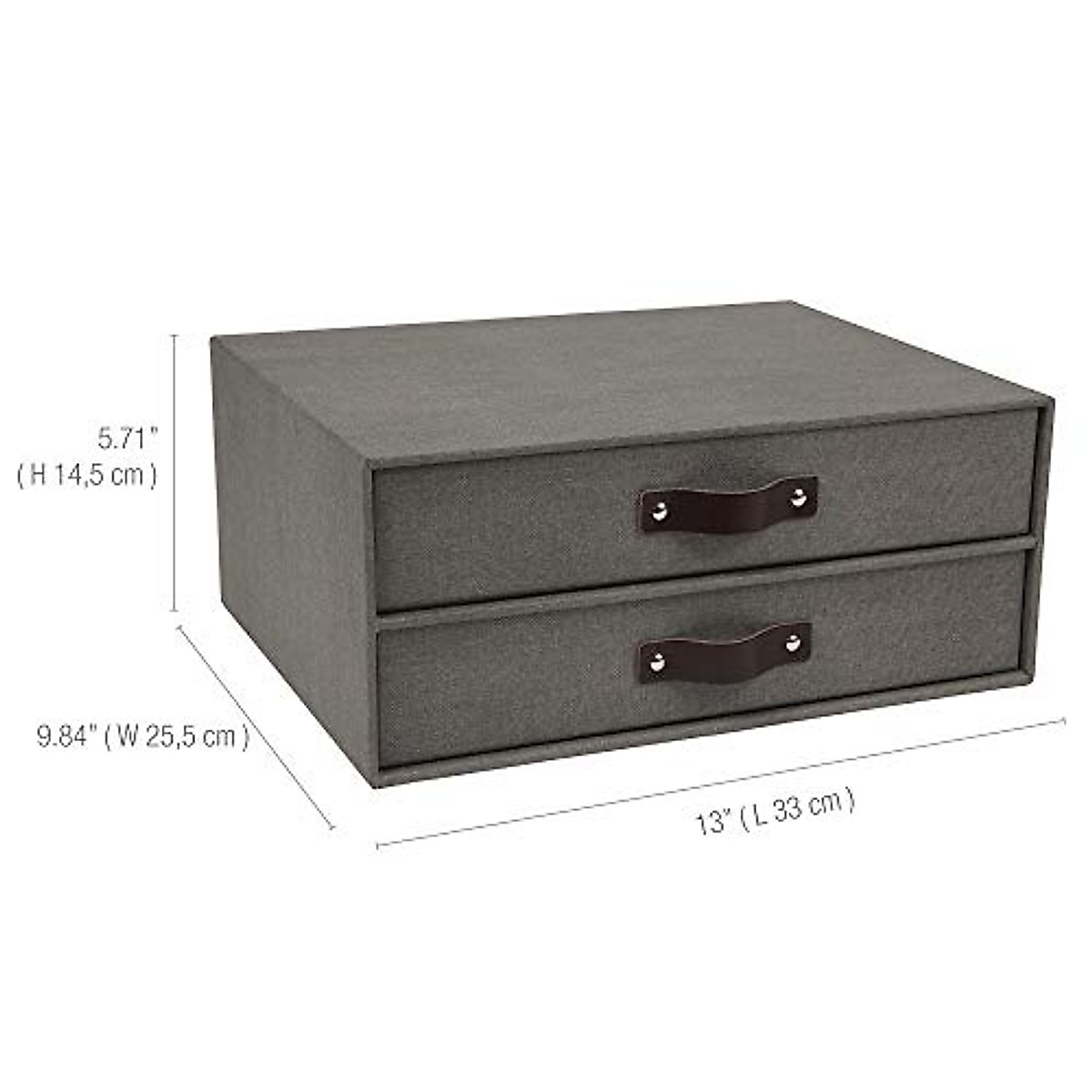 Bigso Birger 2-Drawer Canvas Fiberboard Easy Pull Handle Document Letter Box, 5.7 x 13 x 9.8 in, Grey